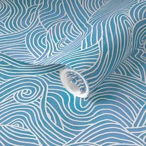 Spoonflower White Blue Teal Swirls Spring Summer Beach Traditional Wallpaper - White,blue,teal