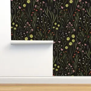 Spoonflower Meadow Flowers 100% Natural Sisal Grasscloth Wallcovering