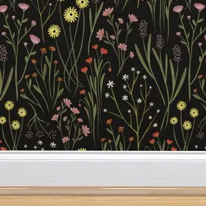 Spoonflower Meadow Flowers 100% Natural Sisal Grasscloth Wallcovering