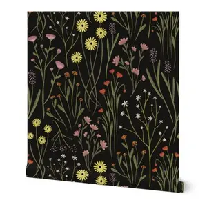 Spoonflower Meadow Flowers 100% Natural Sisal Grasscloth Wallcovering
