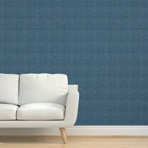 Spoonflower Blueberry Crazy Herringbone 100% Natural Sisal Grasscloth Wallcovering - Navy,blue