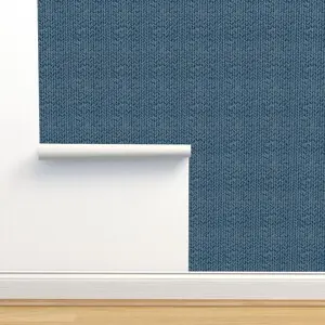 Spoonflower Blueberry Crazy Herringbone 100% Natural Sisal Grasscloth Wallcovering - Navy,blue