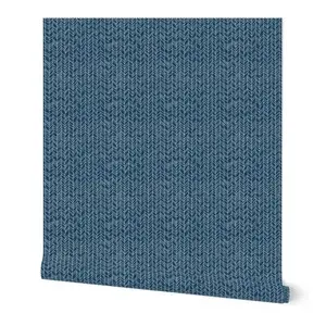 Spoonflower Blueberry Crazy Herringbone 100% Natural Sisal Grasscloth Wallcovering - Navy,blue