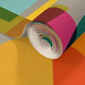 Spoonflower Mid Century Kaleidoscope Flat 100% Natural Sisal Grasscloth Wallcovering - Rainbow