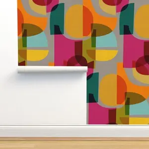 Spoonflower Mid Century Kaleidoscope Flat 100% Natural Sisal Grasscloth Wallcovering