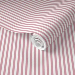 Spoonflower Pink Stripes Striped Vertical Dusty Stripe Custom Pre-pasted Wallpaper - Red,white,pink