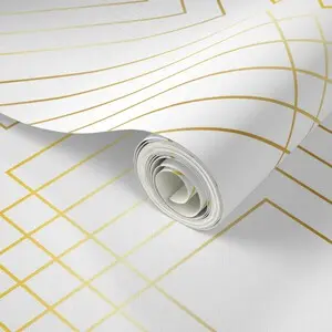 Spoonflower Blue Chic Gold Geometric Deco Elegant Custom Pre-pasted Wallpaper - White,gray