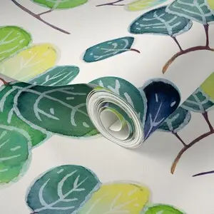 Spoonflower Australian Flora Gum Tree Leaves Leaf Eucalyptus Traditional Wallpaper - Green,white,blue