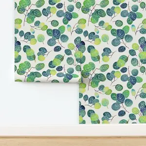 Spoonflower Australian Flora Gum Tree Leaves Leaf Eucalyptus Custom Pre-pasted Wallpaper