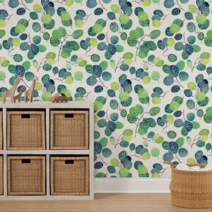 Spoonflower Australian Flora Gum Tree Leaves Leaf Eucalyptus Custom Pre-pasted Wallpaper