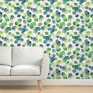 Spoonflower Australian Flora Gum Tree Leaves Leaf Eucalyptus Custom Pre-pasted Wallpaper