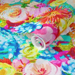 Spoonflower Neon Floral Painting Summer Bright Print Flowers Traditional Wallpaper - Blue,pink,red