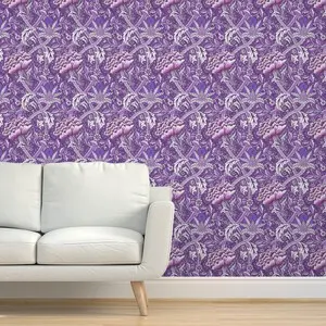 Spoonflower Victorian Botanical Morris Traditional Wallpaper - Purple