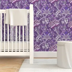 Spoonflower Victorian Botanical Morris Traditional Wallpaper - Purple