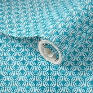 Spoonflower Scalloped Scallop Escallop Cool Colors Custom Pre-pasted Wallpaper - Blue