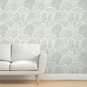 Spoonflower White Cream Grey Dots Abstract Elegant Subtle Custom Removable Wallpaper - Green,gray