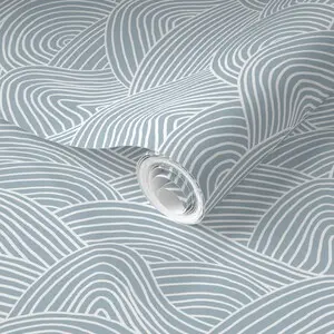 Spoonflower Water Abstract Beach Waves Sea Ocean Wave Custom Pre-pasted Wallpaper - Blue