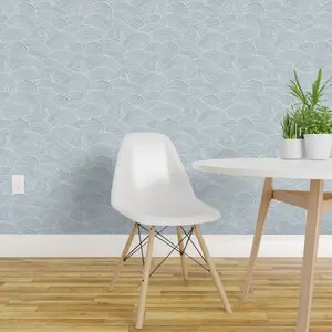 Spoonflower Water Abstract Beach Waves Sea Ocean Wave Custom Pre-pasted Wallpaper - Blue