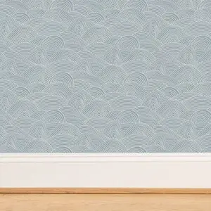 Spoonflower Water Abstract Beach Waves Sea Ocean Wave Custom Pre-pasted Wallpaper - Blue