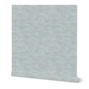 Spoonflower Water Abstract Beach Waves Sea Ocean Wave Custom Pre-pasted Wallpaper - Blue
