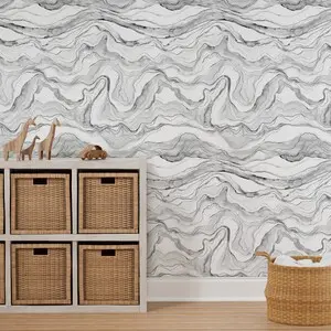 Spoonflower Marble Marbled Stone Texture Grey Marble Marbled Custom Pre-pasted Wallpaper
