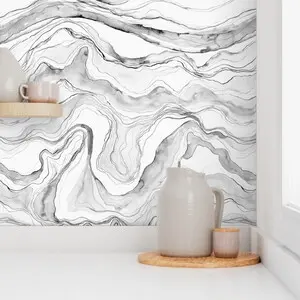 Spoonflower Marble Marbled Stone Texture Grey Marble Marbled Custom Pre-pasted Wallpaper