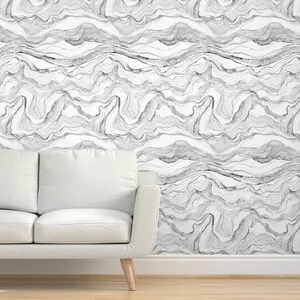 Spoonflower Marble Marbled Stone Texture Grey Marble Marbled Custom Pre-pasted Wallpaper