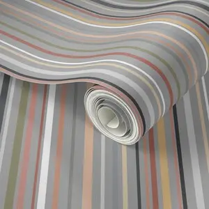 Spoonflower Neutral Stripes On Silver Traditional Wallpaper - Gray,pink,brown