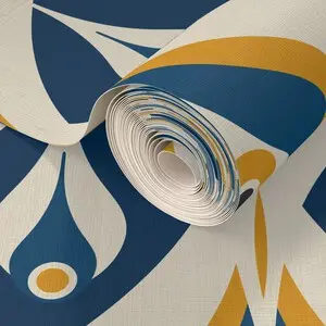 Spoonflower Mid Modern 2 Ocean Large 100% Natural Sisal Grasscloth Wallcovering - Gold,yellow