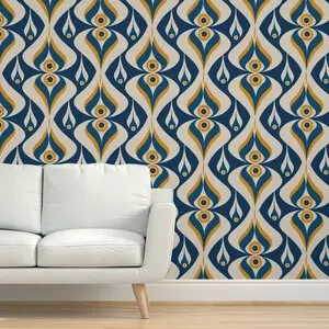 Spoonflower Mid Modern 2 Ocean Large 100% Natural Sisal Grasscloth Wallcovering