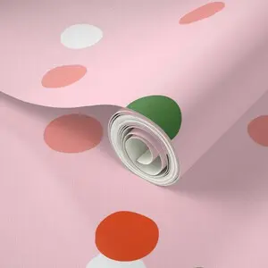 Spoonflower Confetti Pink Polka Dots Christmas Decorative Custom Removable Wallpaper - Pink,green,brown