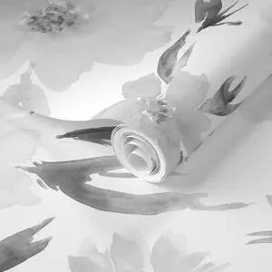 Spoonflower Black And White Flower Bloom Floral Grey Blossom Custom Pre-pasted Wallpaper White,gray