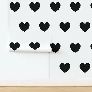 Spoonflower Black Hearts Kitsch Polka Fun Custom Pre-pasted Wallpaper
