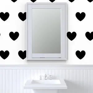 Spoonflower Black Hearts Kitsch Polka Fun Custom Pre-pasted Wallpaper