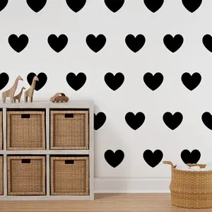 Spoonflower Black Hearts Kitsch Polka Fun Custom Pre-pasted Wallpaper