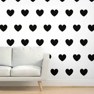 Spoonflower Black Hearts Kitsch Polka Fun Custom Pre-pasted Wallpaper