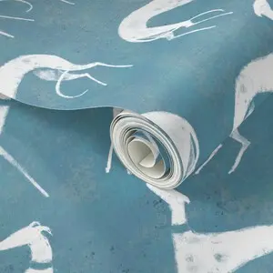 Spoonflower Dog Greyhound Whippet Hound Sighthound Hund Galgo Custom Pre-pasted Wallpaper - Gray,blue
