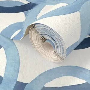 Spoonflower Mimi Circles Navy Blue Cream 100% Natural Sisal Grasscloth Wallcovering