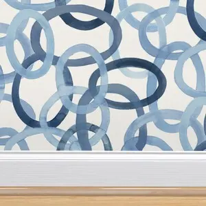 Spoonflower Mimi Circles Navy Blue Cream 100% Natural Sisal Grasscloth Wallcovering