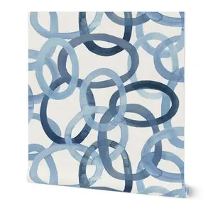 Spoonflower Mimi Circles Navy Blue Cream 100% Natural Sisal Grasscloth Wallcovering