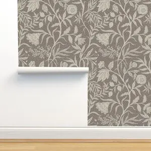 Spoonflower Brenna Brown Grey 100% Natural Sisal Grasscloth Wallcovering - Brown,gray,beige