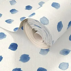Spoonflower Whimsical Dots Watercolor Confetti Polka Dot 100% Natural Sisal Grasscloth Wallcovering - Blue