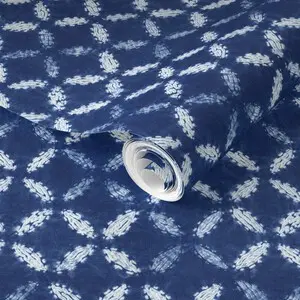Spoonflower Shibori Indigo White Japanese Circles Modern Custom Pre-pasted Wallpaper Blue,indigo