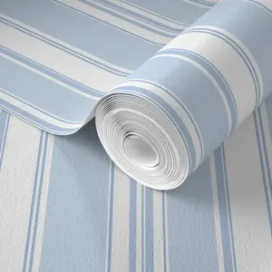 Spoonflower Stripe Stripes Blue White Vertical Striped Custom Removable Wallpaper - Blue,white