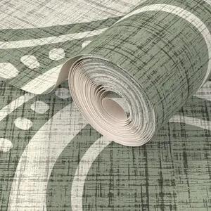 Spoonflower Desert Sage Relic Ogee Boho Farmhouse Neutral 100% Natural Sisal Grasscloth Wallcovering - White,sage,beige