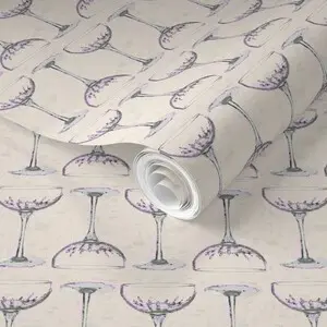 Spoonflower Retro Celebration Celebrate Cocktail Champagne Custom Pre-pasted Wallpaper - Gray