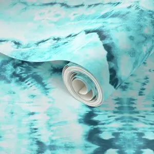 Spoonflower Green Blue Teal Summer Beach Hippie Custom Pre-pasted Wallpaper - Teal,blue,white