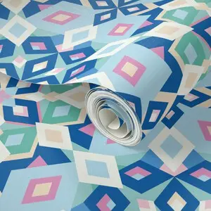 Spoonflower Geometric Kaleidoscope Geometrical Light Colors Custom Removable Wallpaper - Blue,green,purple