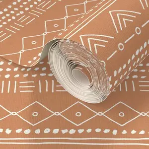 Spoonflower Minimal Boho Mudcloth Bohemian Mayan Abstract 100% Natural Sisal Grasscloth Wallcovering - Orange