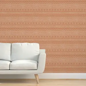 Spoonflower Minimal Boho Mudcloth Bohemian Mayan Abstract 100% Natural Sisal Grasscloth Wallcovering - Orange